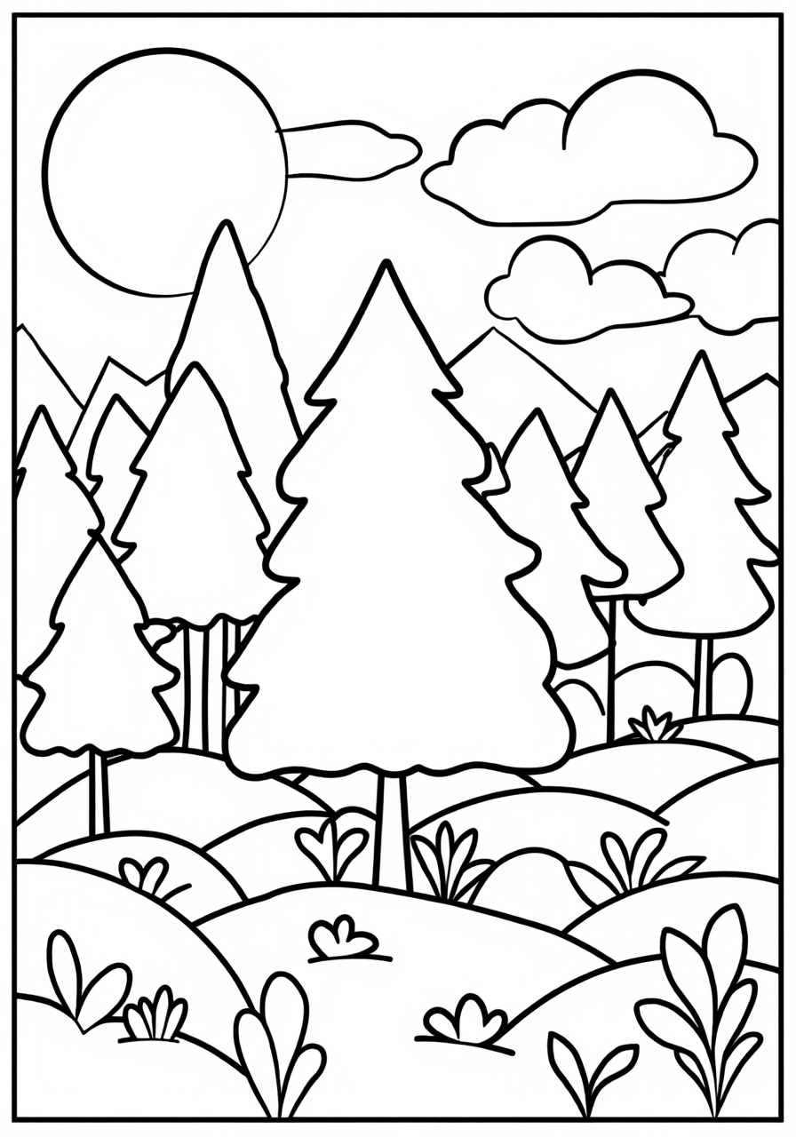 Crystalline Abstract Forest Coloring Page - Free Abstract Coloring Sheet