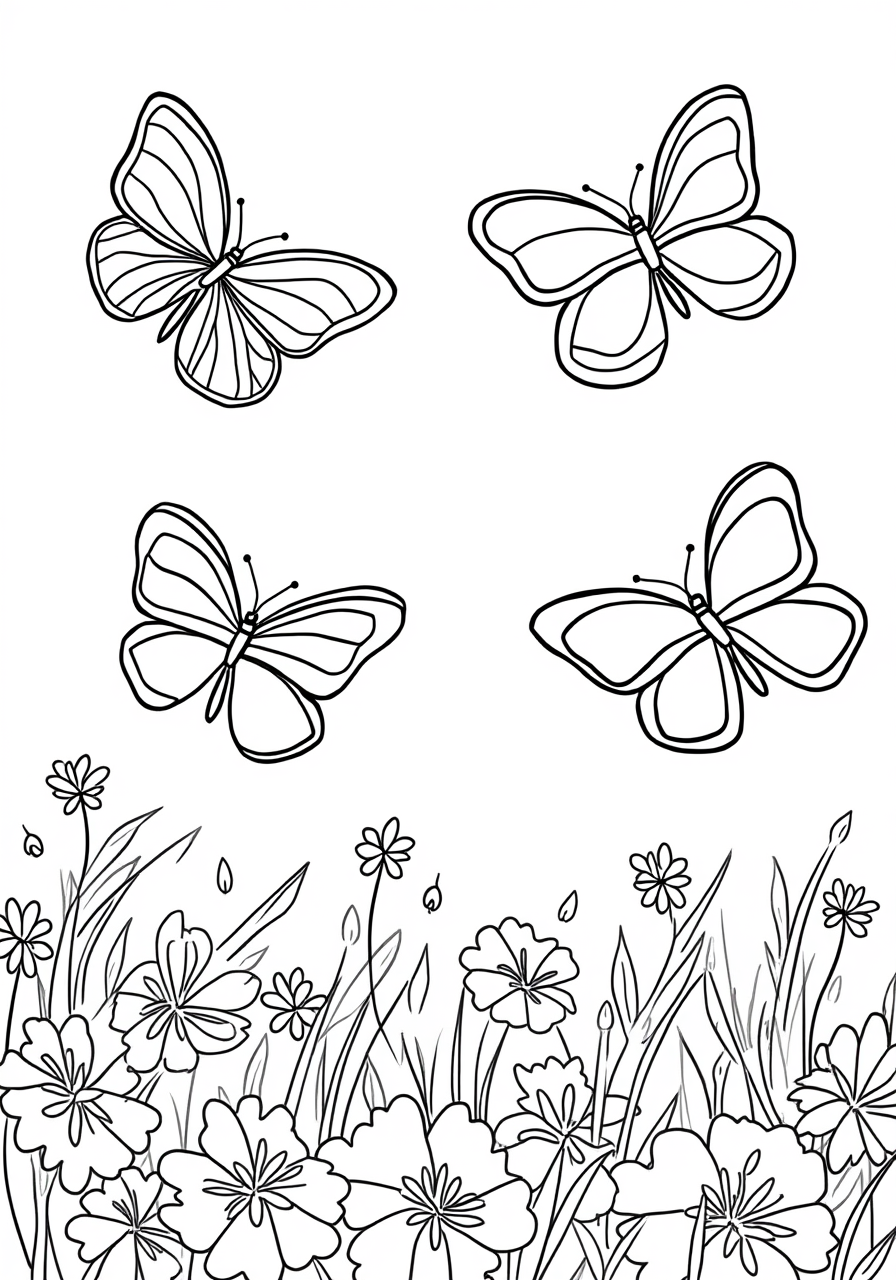 Butterflies Dancing in a Summer Meadow - Free Animal Coloring Page