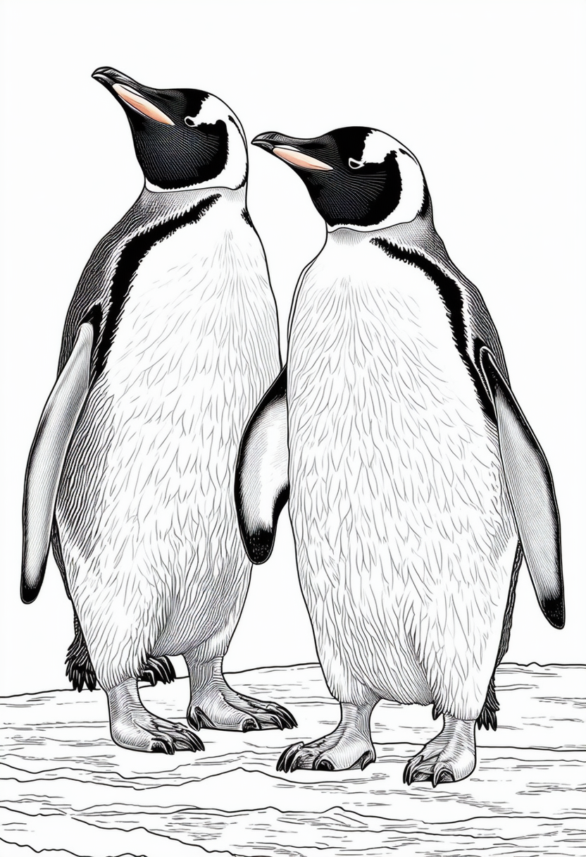 Penguins On Ice - Free Animal Coloring Page