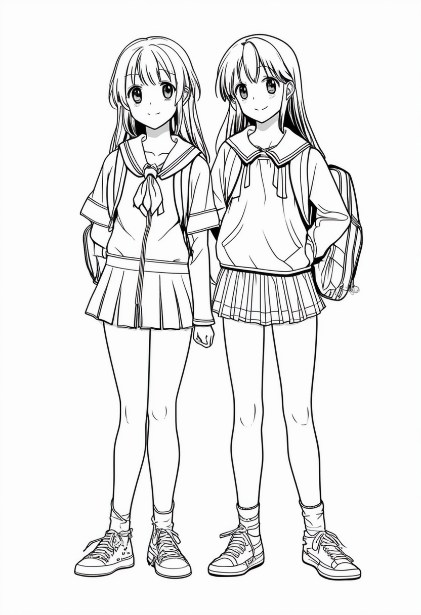 Anime School Days Friendship - Free Coloring Page for Anime Fans