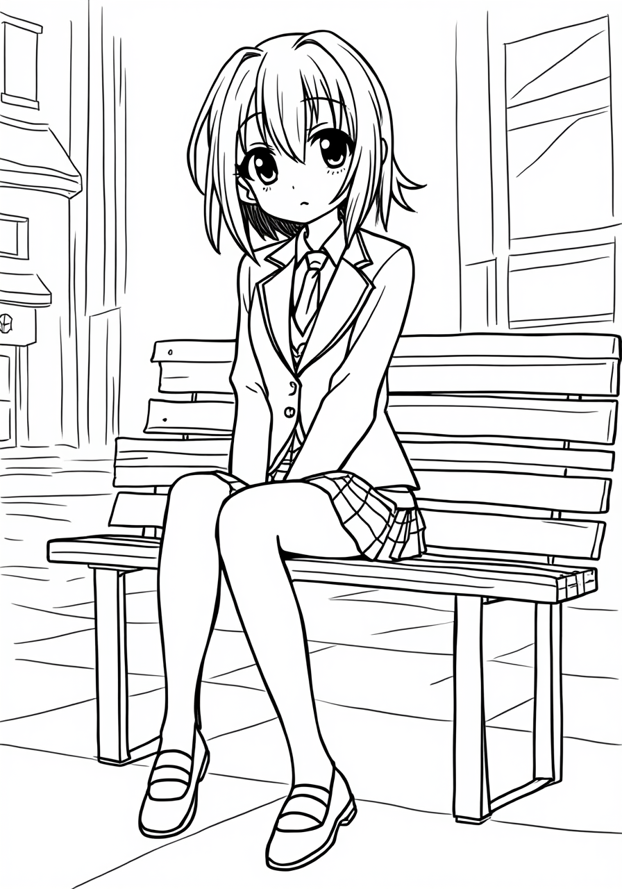 Anime Student Painting in the School Courtyard - Free Anime Coloring Page