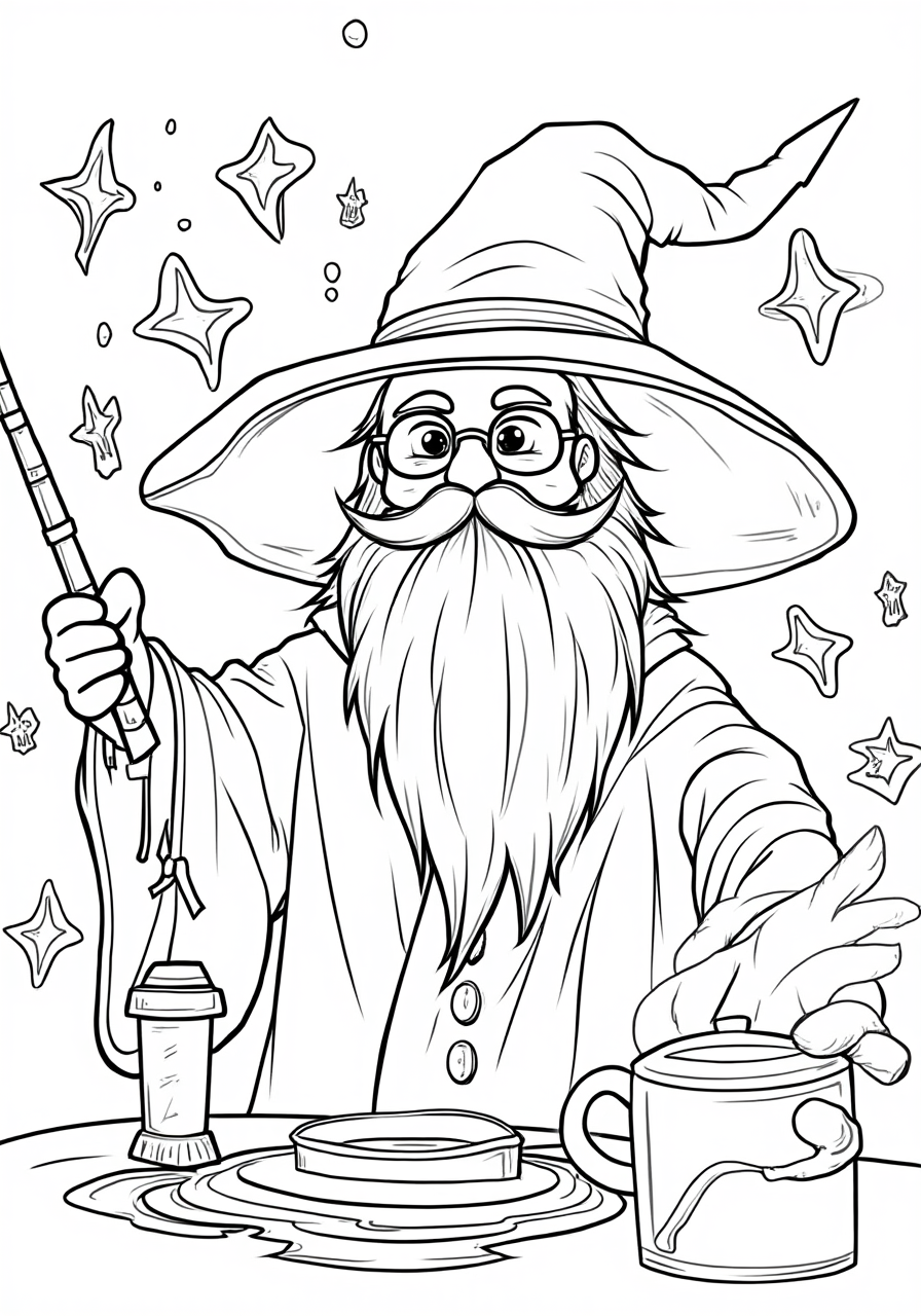 Anime Wizard Casting Spells at Magic School - Free Coloring Page