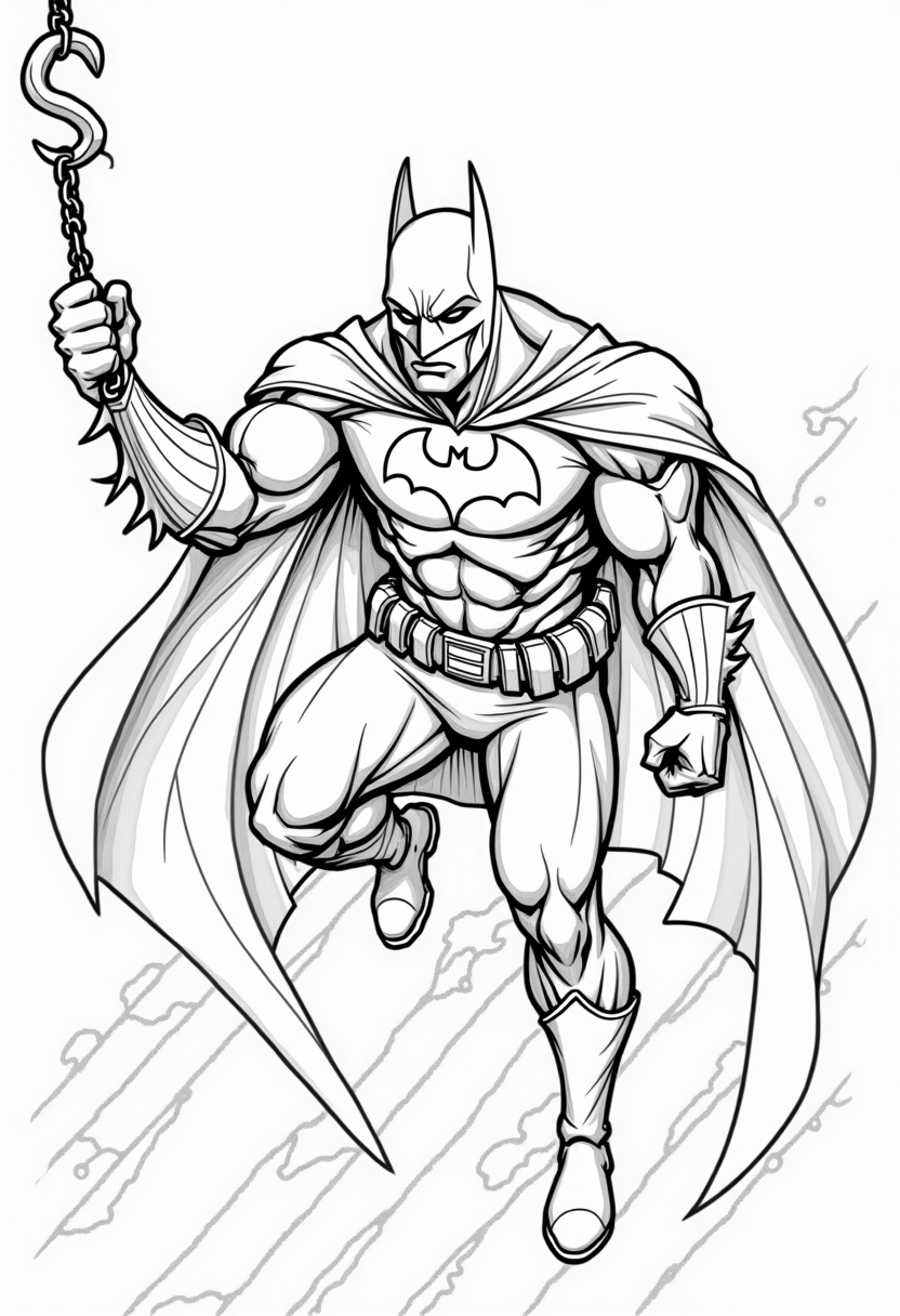 Batman Launching A Grappling Hook - Free Batman Coloring Page