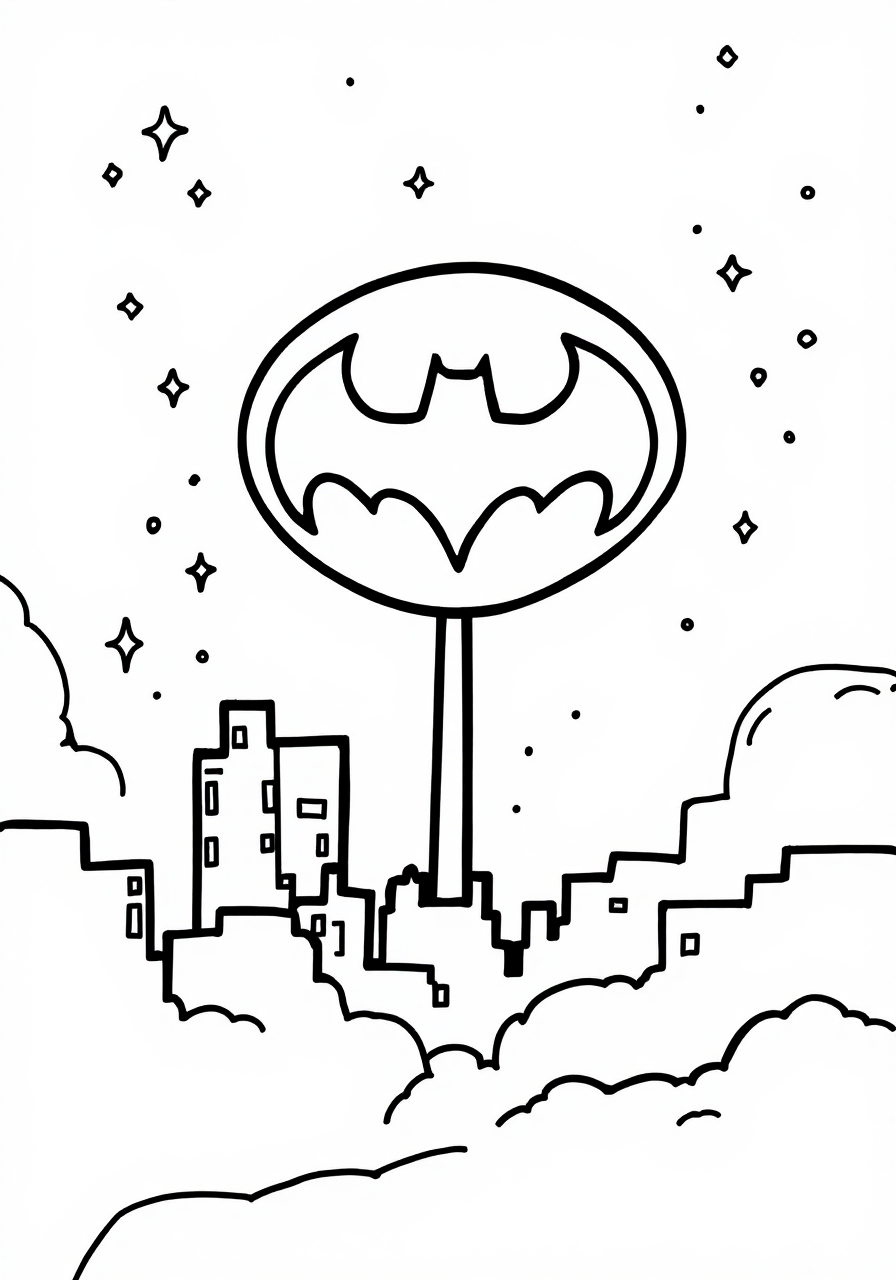 Batman Signal Shining In The Sky - Free Batman Coloring Page