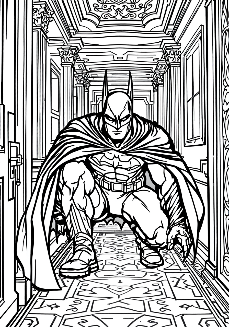 Batman Sneaking Into Wayne Manor – Free Printable Coloring Page