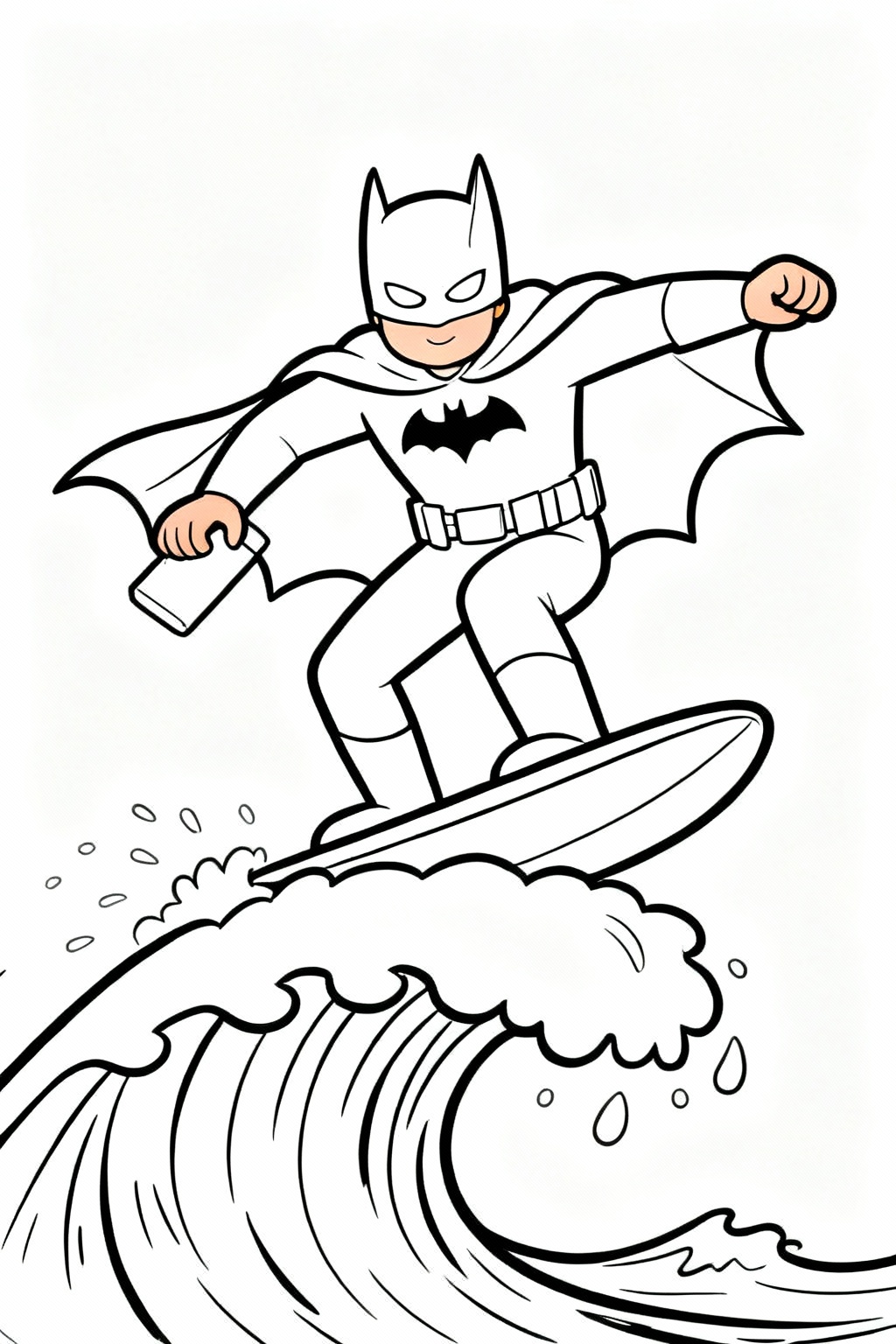 Batman Surfing On A Tidal Wave - Free Printable Superhero Coloring Page