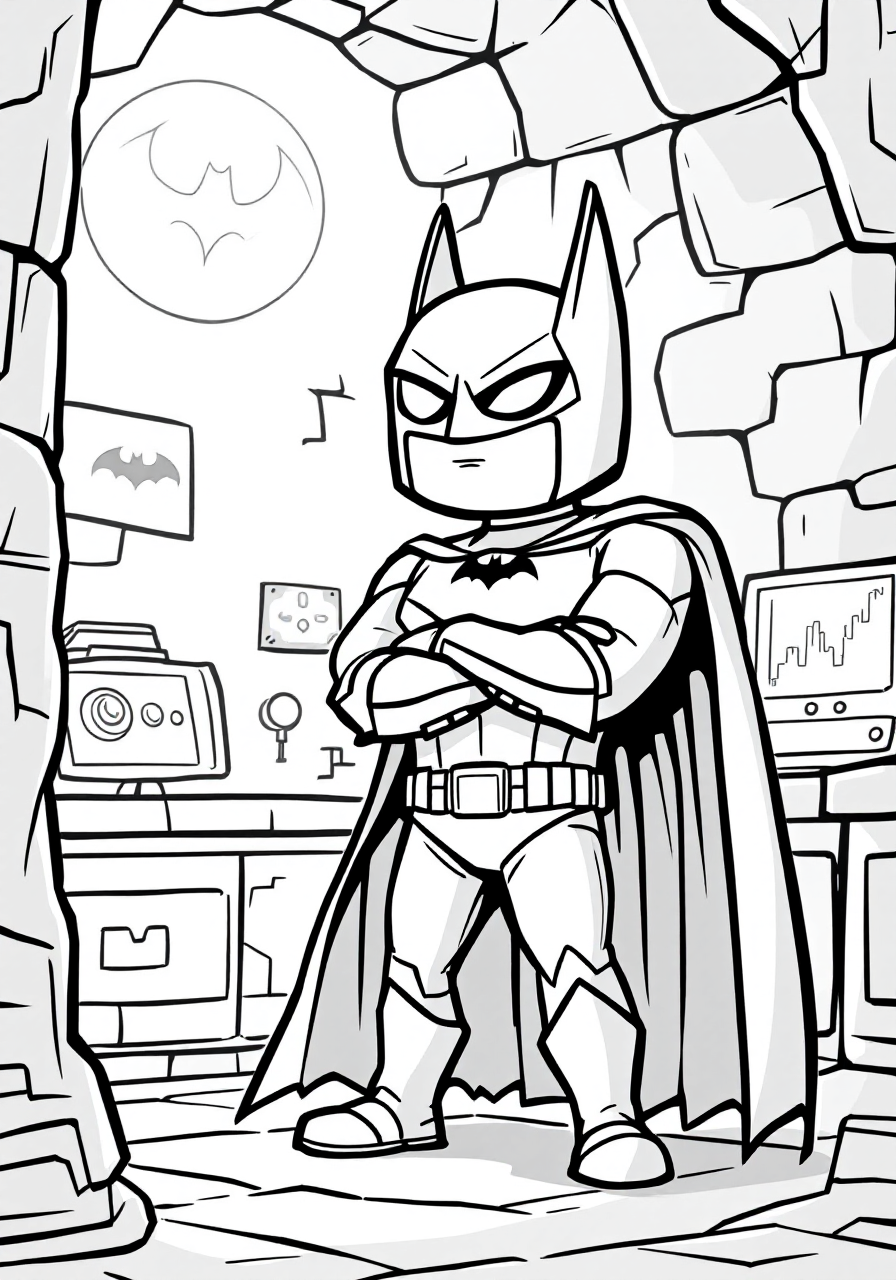 Batman Training in the Batcave - Free Batman Coloring Page