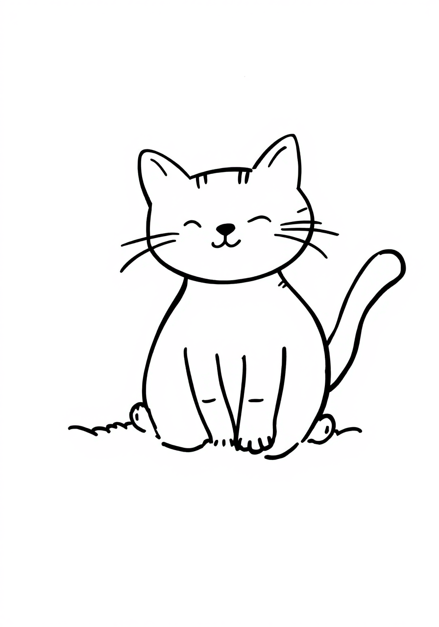 Cat Stretching After A Nap - Free Cute Cat Coloring Page