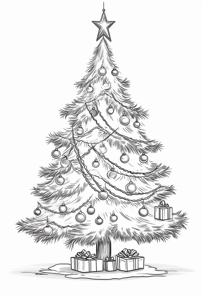 Decorating The Christmas Tree - Free Christmas Coloring Page