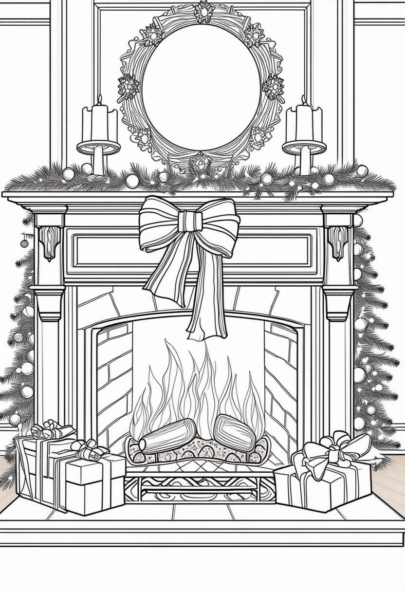 Fireplace Cozy Christmas Evening - Free Christmas Coloring Page