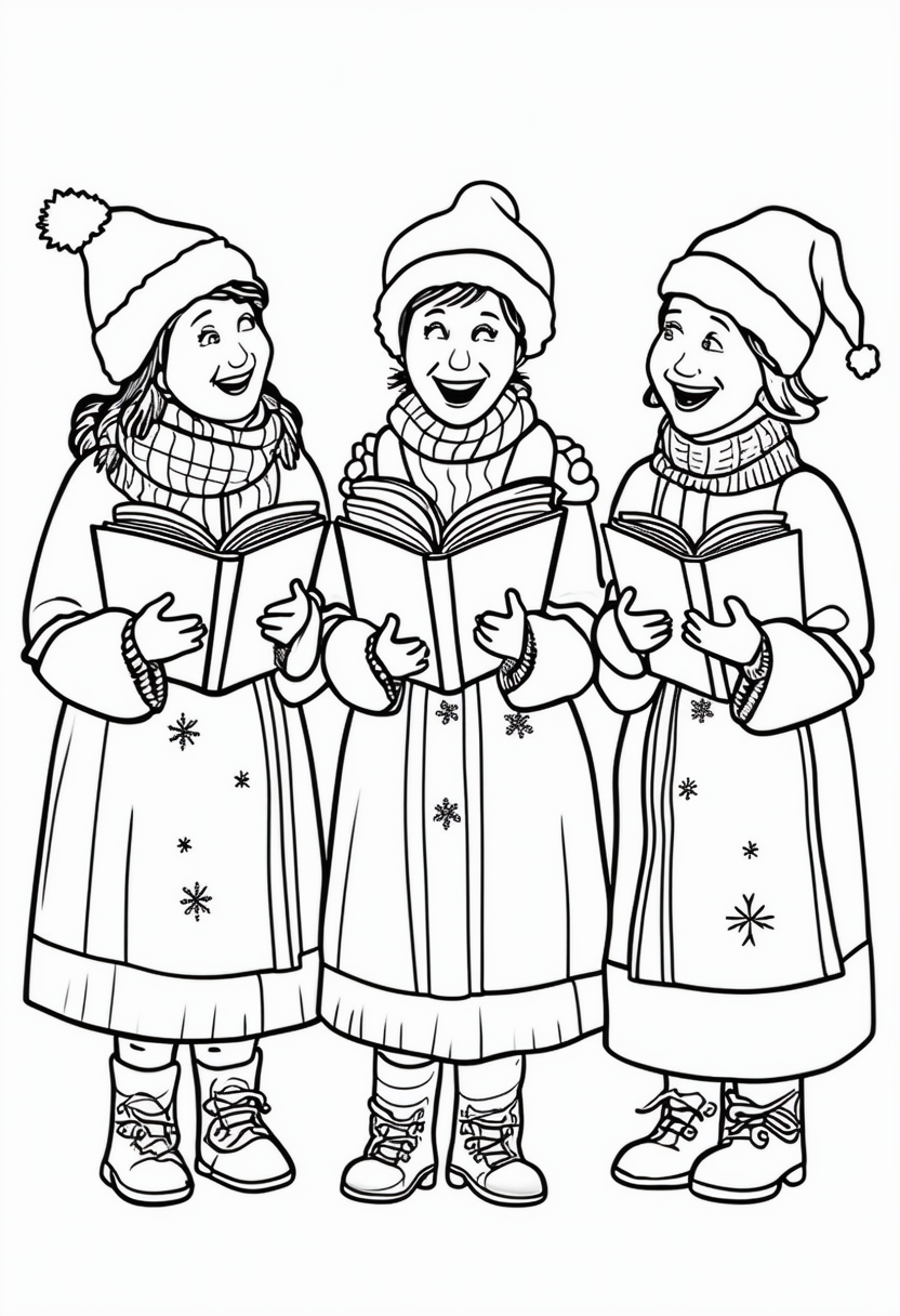 Joyful Carolers at Christmas - Free Festive Coloring Page