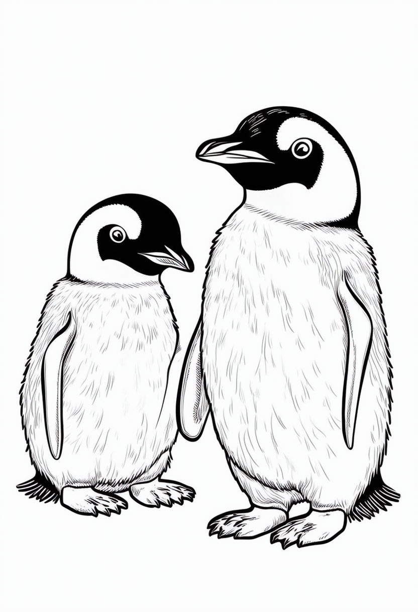 Friendly Penguins On Ice - Free Cute Coloring Page