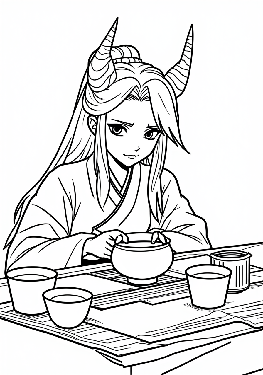 Hashira Attending a Tea Ceremony - Free Demon-slayer Coloring Page