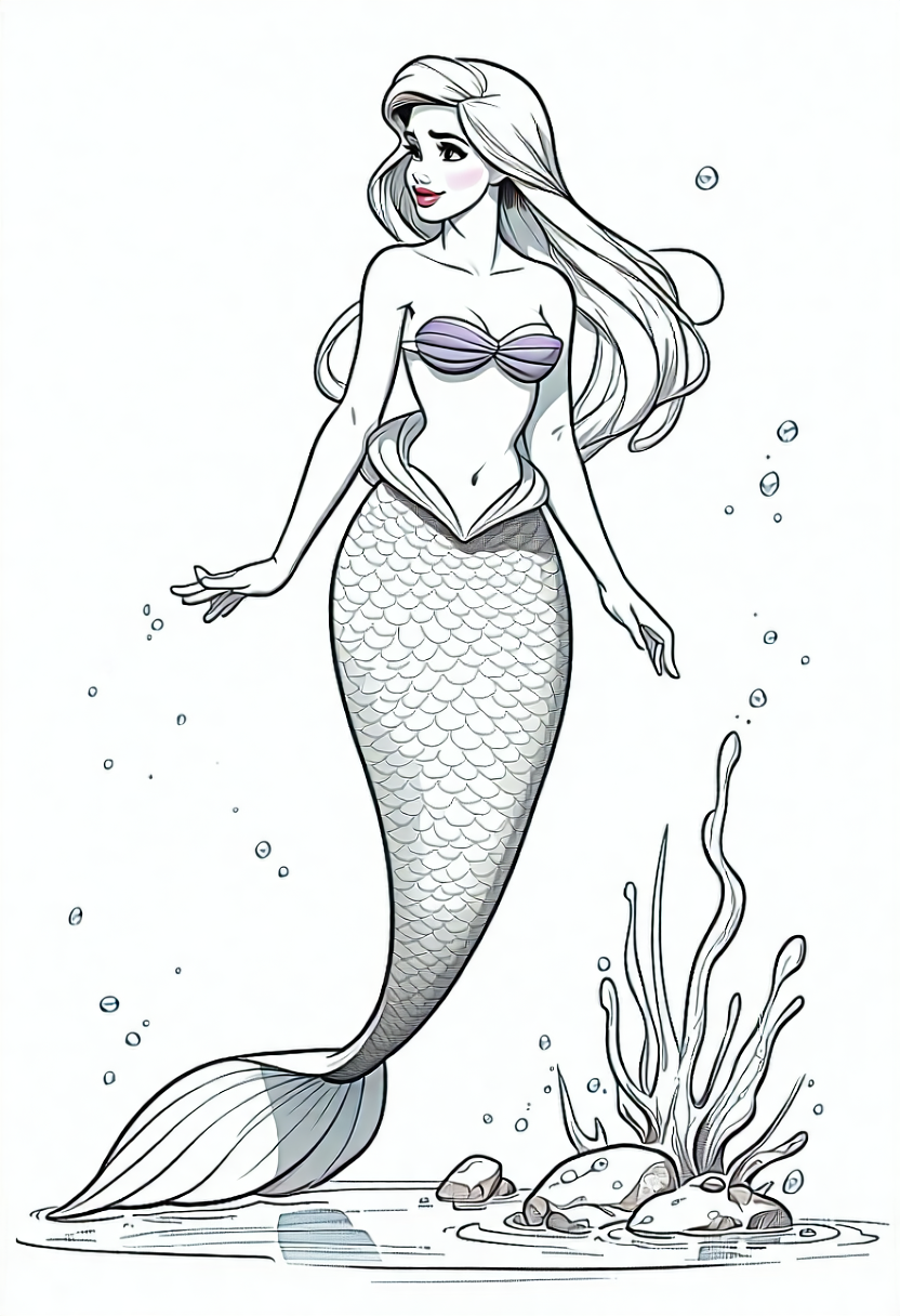 Ariel Mermaid Underwater Wonder - Free Disney Coloring Page