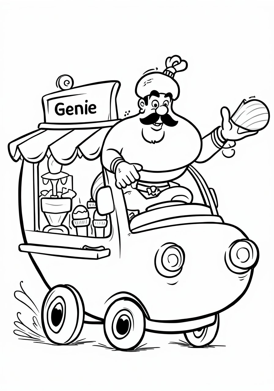 Genie Running an Ice Cream Truck - Free Disney Coloring Page