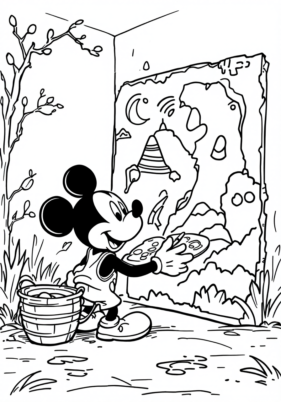 Mickey Mouse Painting a Mural - Free Disney Coloring Page