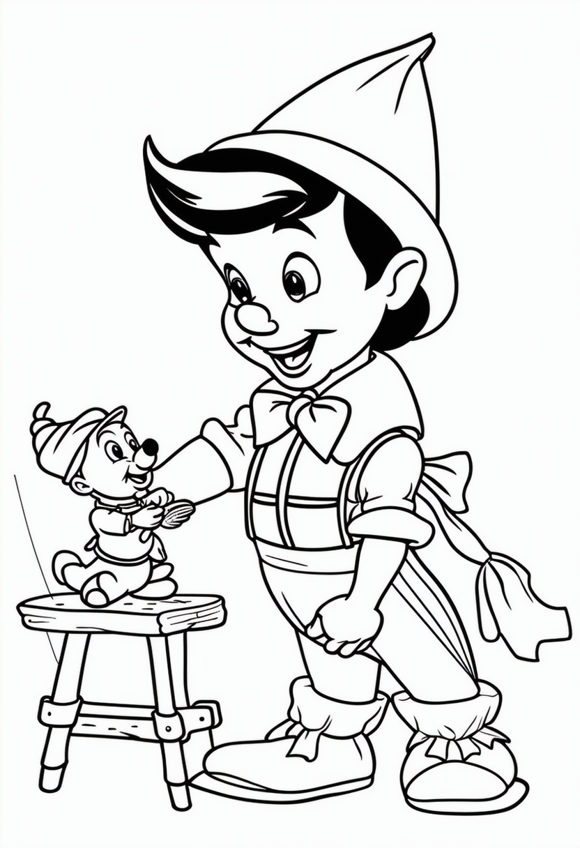 Pinocchio at the Puppet Show - Free Disney Coloring Page