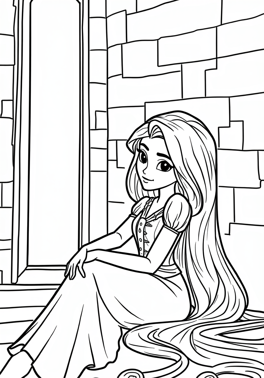 Rapunzel Painting In Her Tower - Free Disney Coloring Page