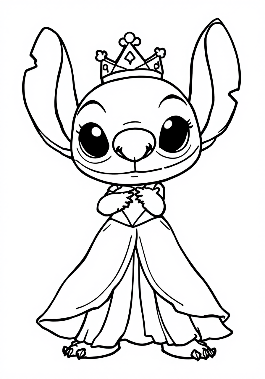 Stitch Pretending To Be A Princess - Free Disney Coloring Page