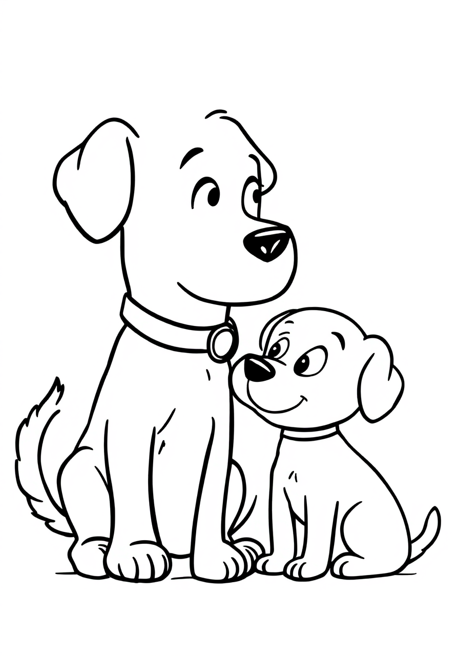 Dog Meeting a New Puppy Friend - Free Dog Coloring Page