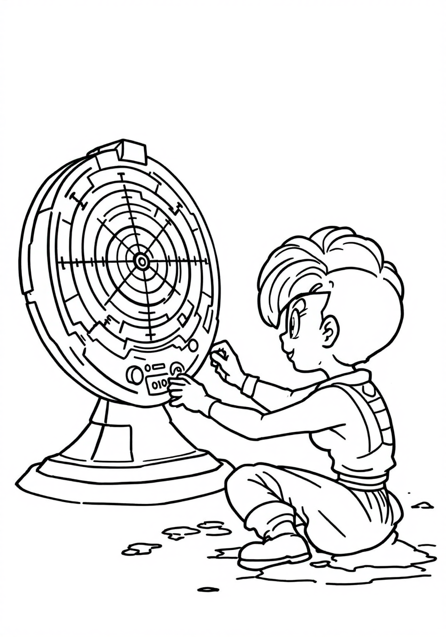 Bulma Fixing The Dragon Radar - Free Dragon Ball Z Coloring Page
