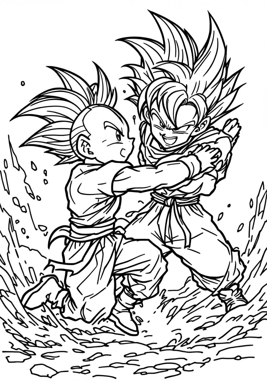 Goten and Trunks Fusion Dance - Free Dragon Ball Z Coloring Page