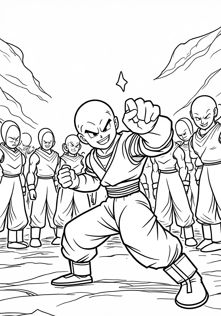 Krillin Battling The Saibamen - Free Dragon Ball Z Coloring Page