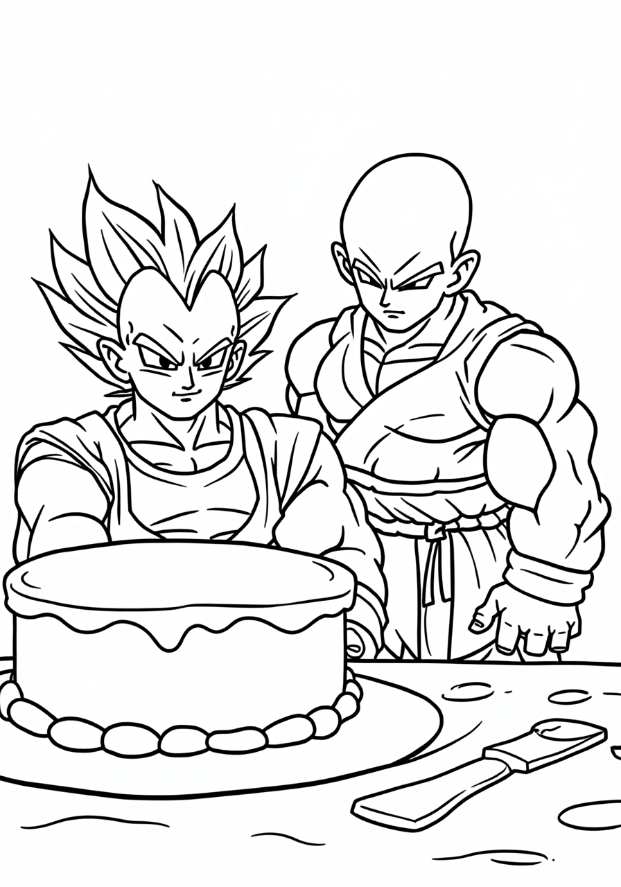 Majin Buu and Mr. Satan Baking a Cake - Dragon Ball Z Coloring Page