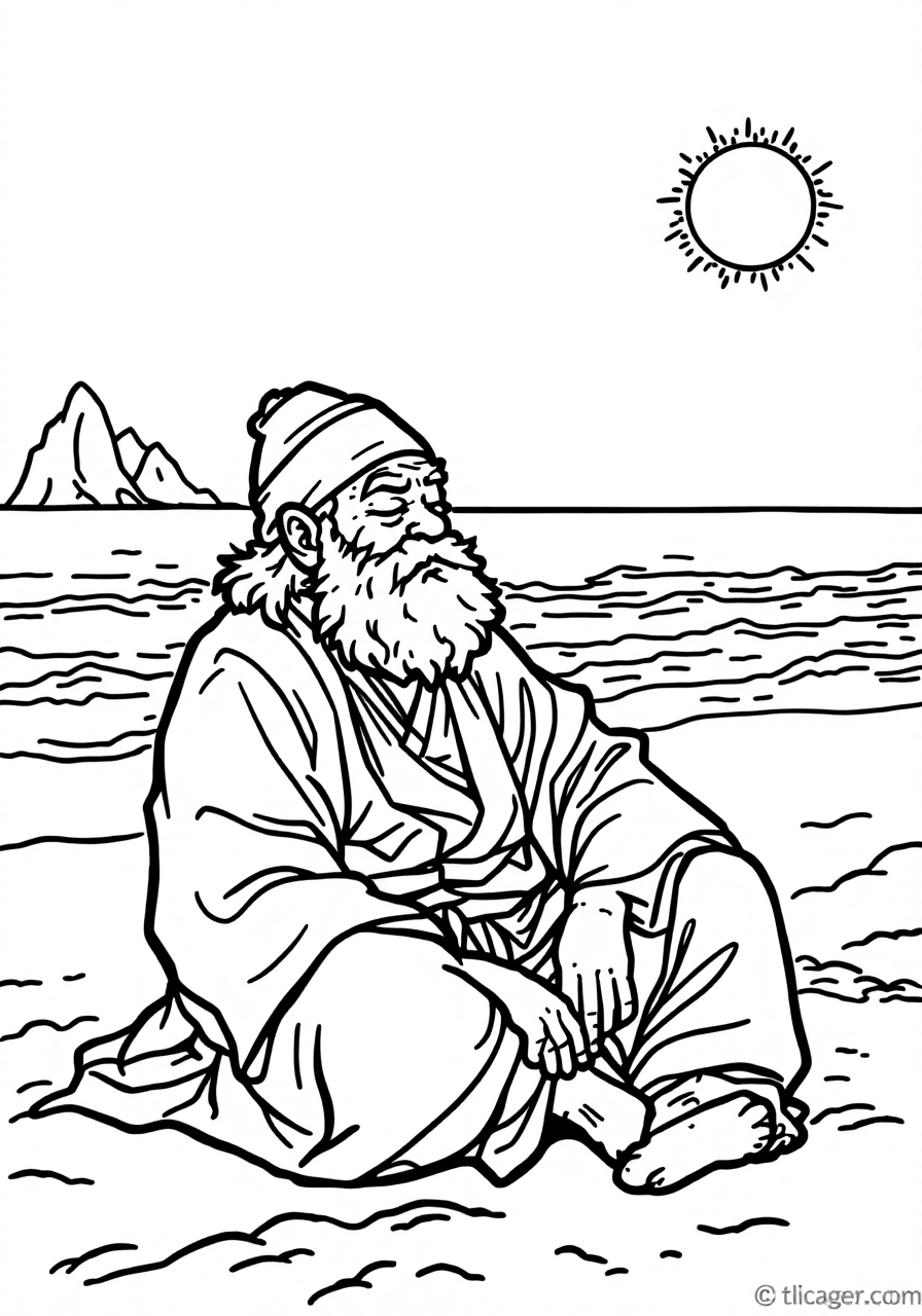 Master Roshi Napping On The Beach - Free Dragon Ball Z Coloring Page
