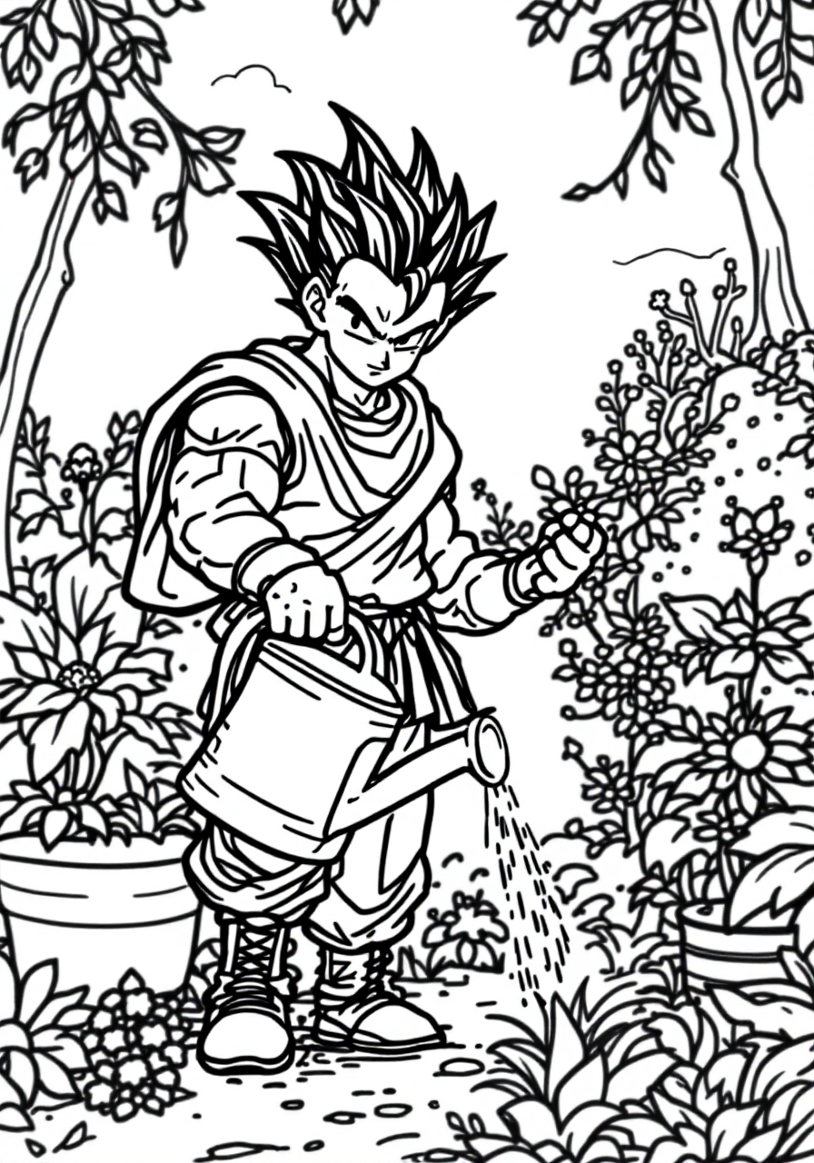 Piccolo Watering His Garden With Power - Free Dragon Ball Z Coloring Page