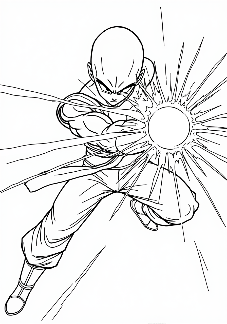 Tien Shinhan Using Solar Flare Attack - Free Dragon Ball Z Coloring Page