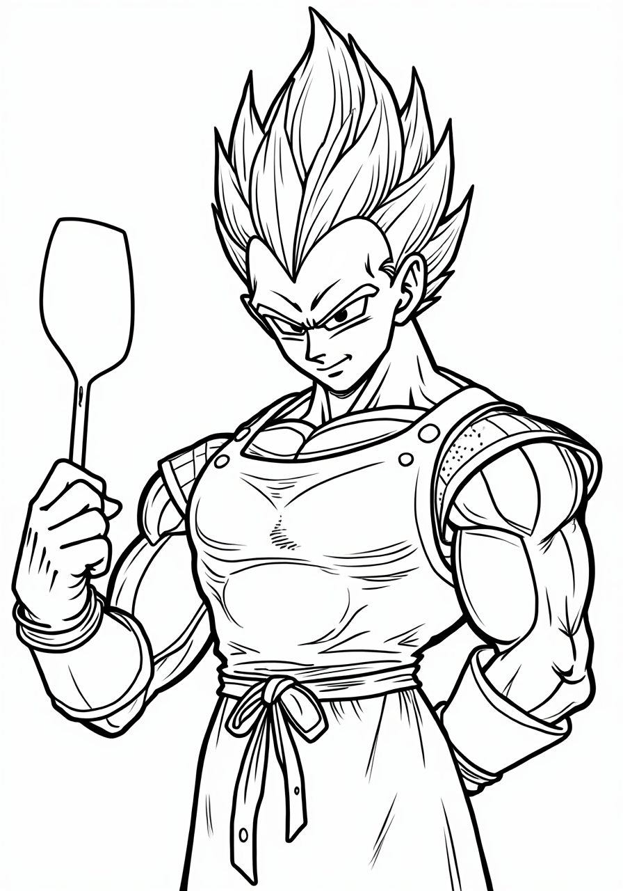 Vegeta Cooking in a Funny Apron - Free Dragon Ball Z Coloring Page