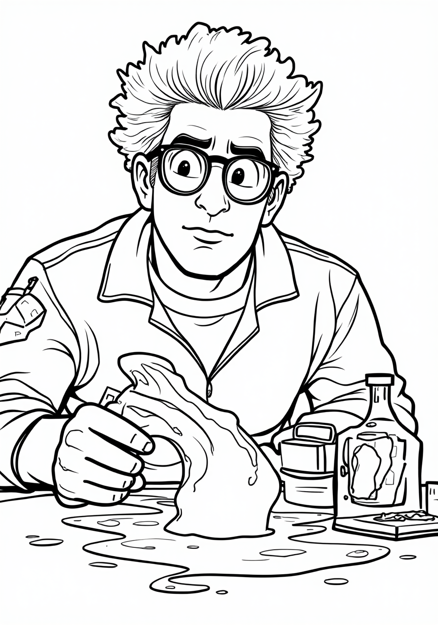 Egon Spengler Studying Ectoplasm Samples - Free Ghostbusters Coloring Page