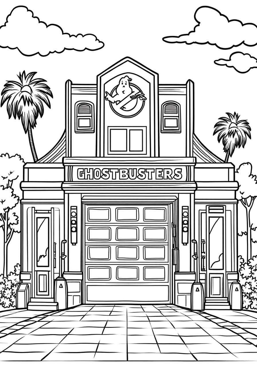 Ghostbusters Inside Their Firehouse HQ - Free Ghost Coloring Page