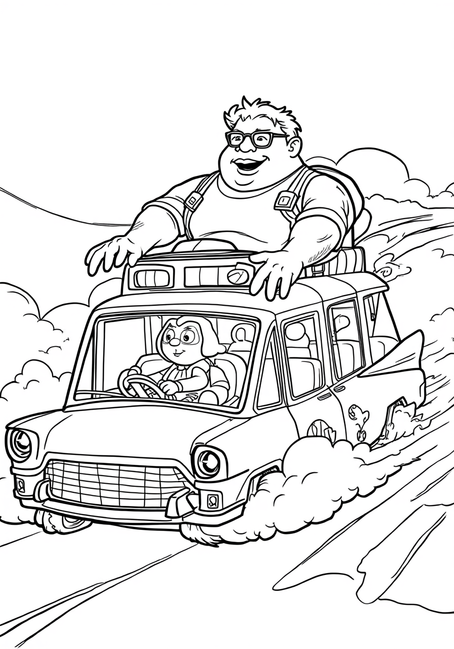 Winston Zeddemore Driving the Ecto-1 - Free Ghostbusters Coloring Page