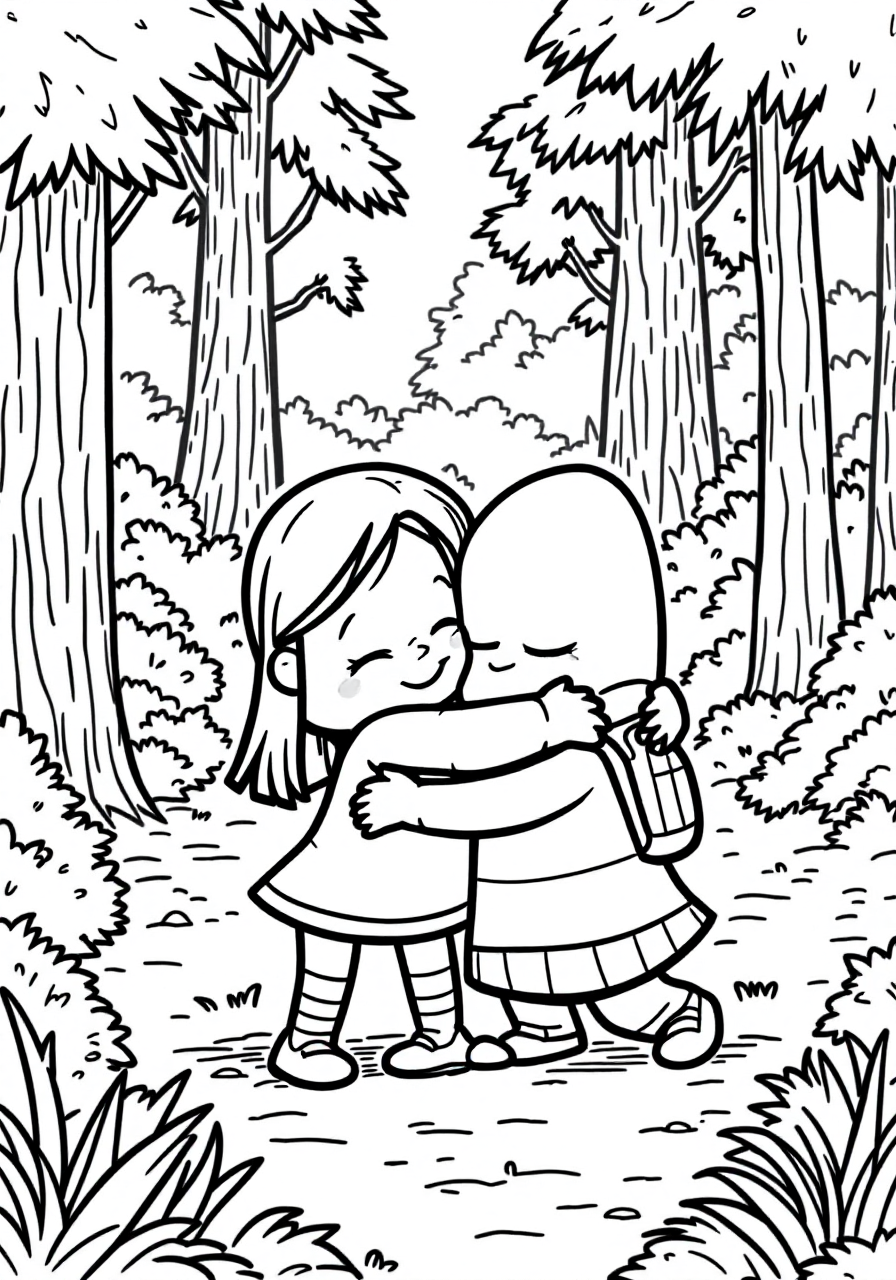 Mabel Hugging Waddles in the Forest - Free Gravity Falls Coloring Page