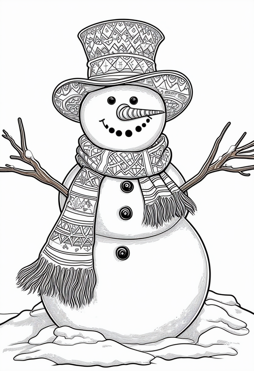 Magical Snowman In Winter Wonderland - Free Holiday Coloring Page