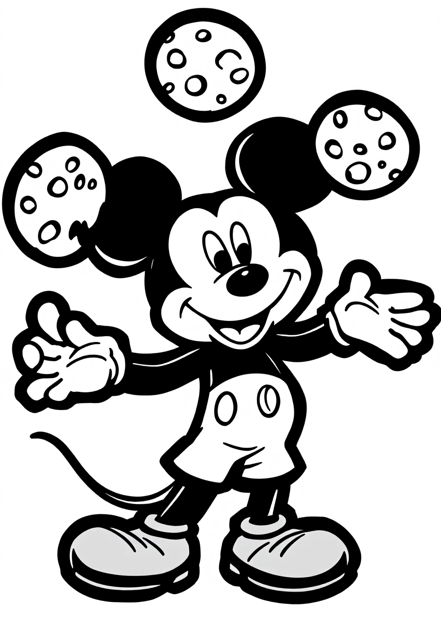 Mickey Mouse Juggling Cheese Wheels - Free Coloring Page for Kids