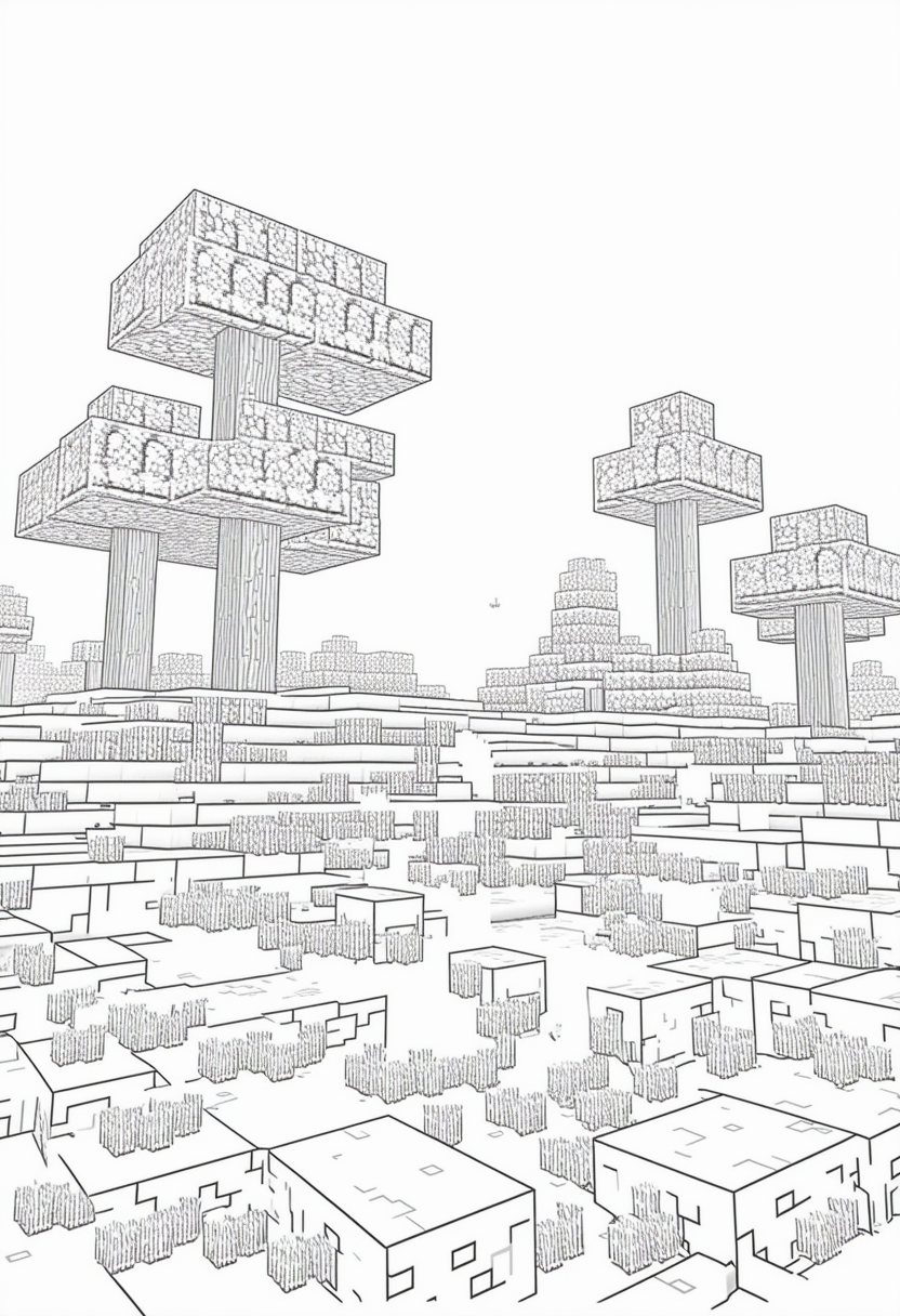Minecraft Biome Exploration - Free Printable Coloring Page