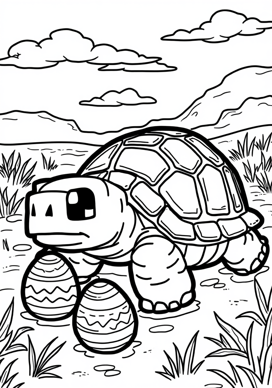 Turtle Laying Eggs on the Beach - Free Minecraft Coloring Page