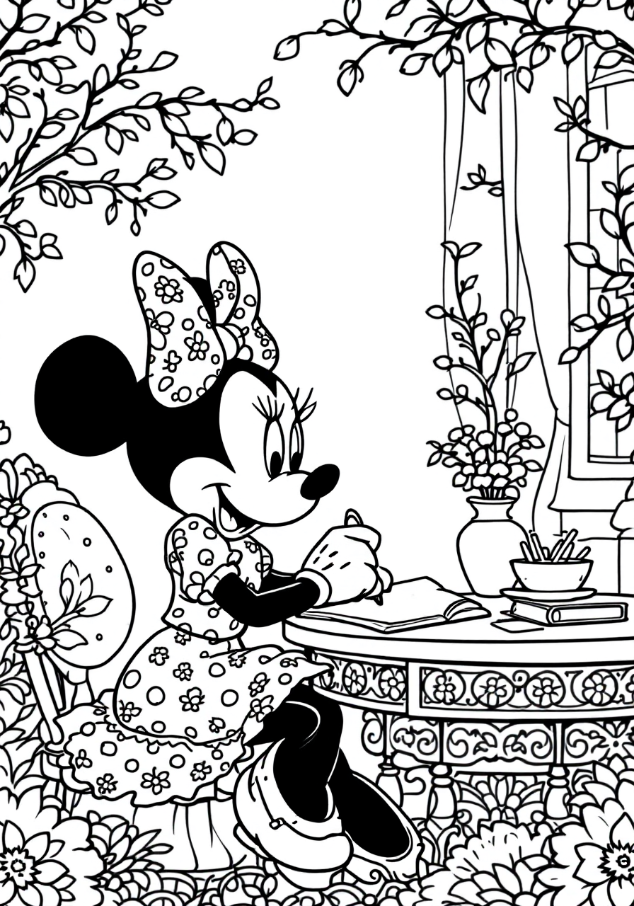 Minnie Mouse Writing In Her Diary - Free Disney Coloring Page