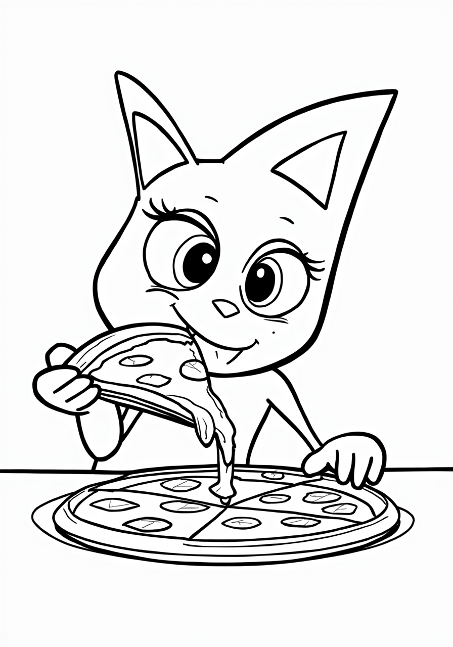 Plagg Eating a Giant Cheese Pizza - Free Miraculous Ladybug Coloring Page