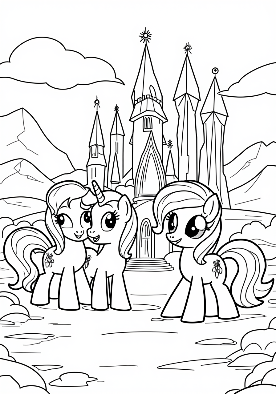 Ponies Visiting The Crystal Empire - Free My Little Pony Coloring Page