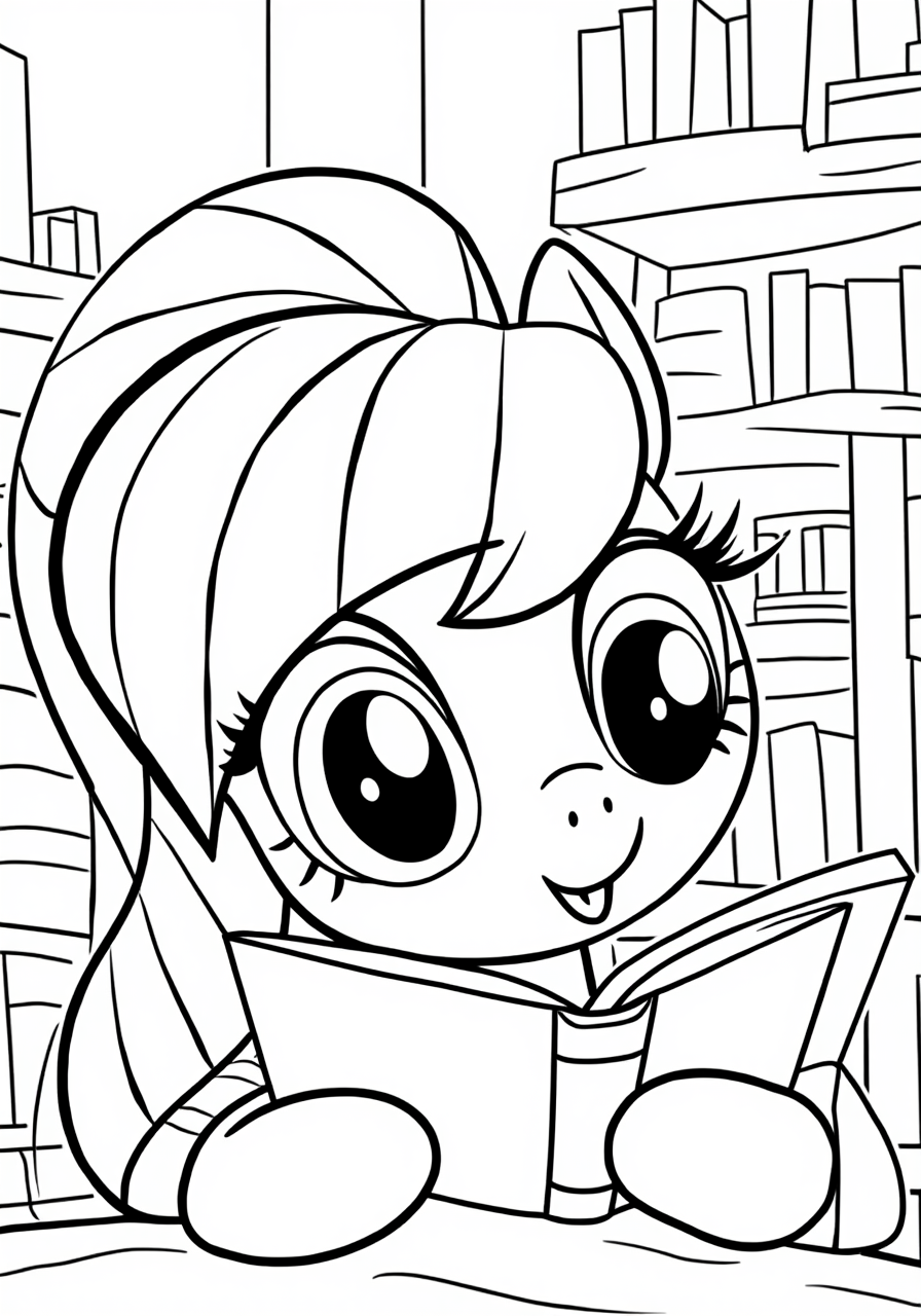 Twilight Sparkle Reading in the Library - Free My Little Pony Coloring Page