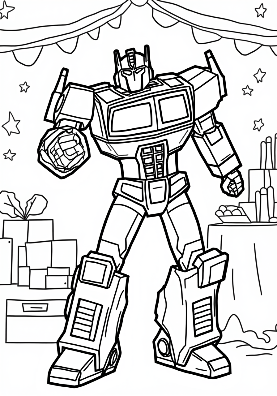 Optimus Prime Dancing at an Autobot Party - Free Transformers Coloring Page