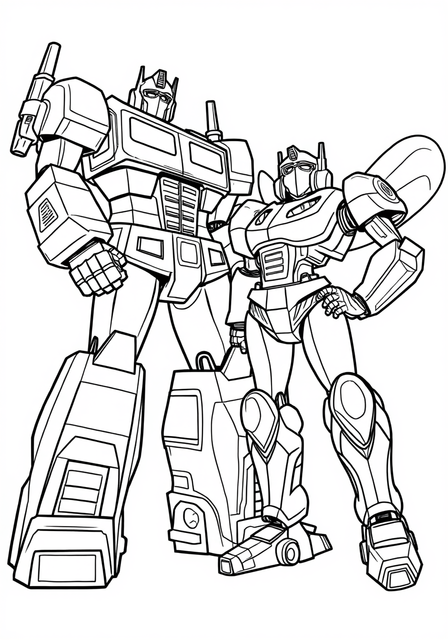 Optimus Prime Meeting Bumblebee - Free Transformers Coloring Page