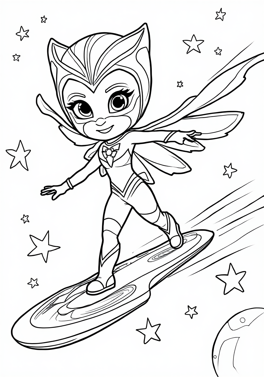 Luna Girl Flying On Her Luna Board - Free PJ Masks Coloring Page
