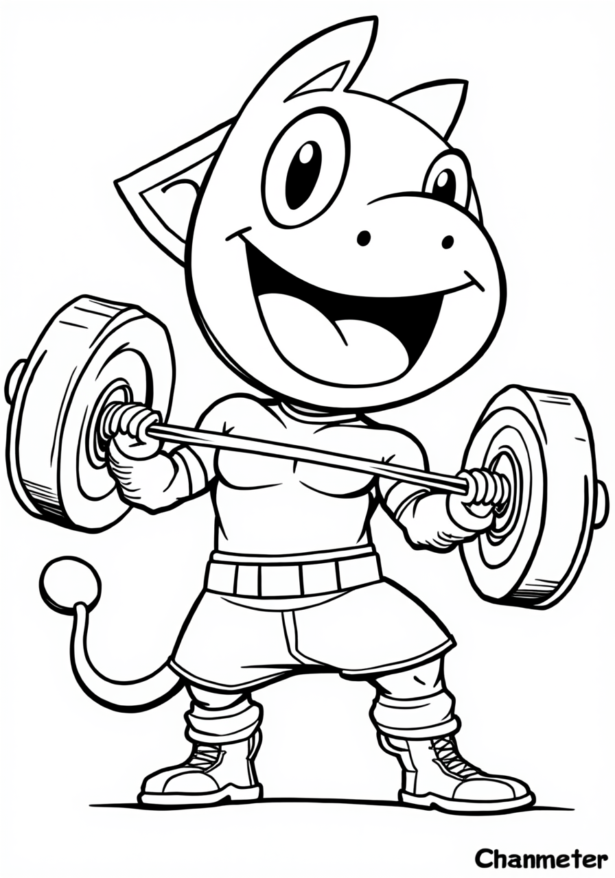 Machop Exercising at the Gym - Free Pokemon Coloring Page