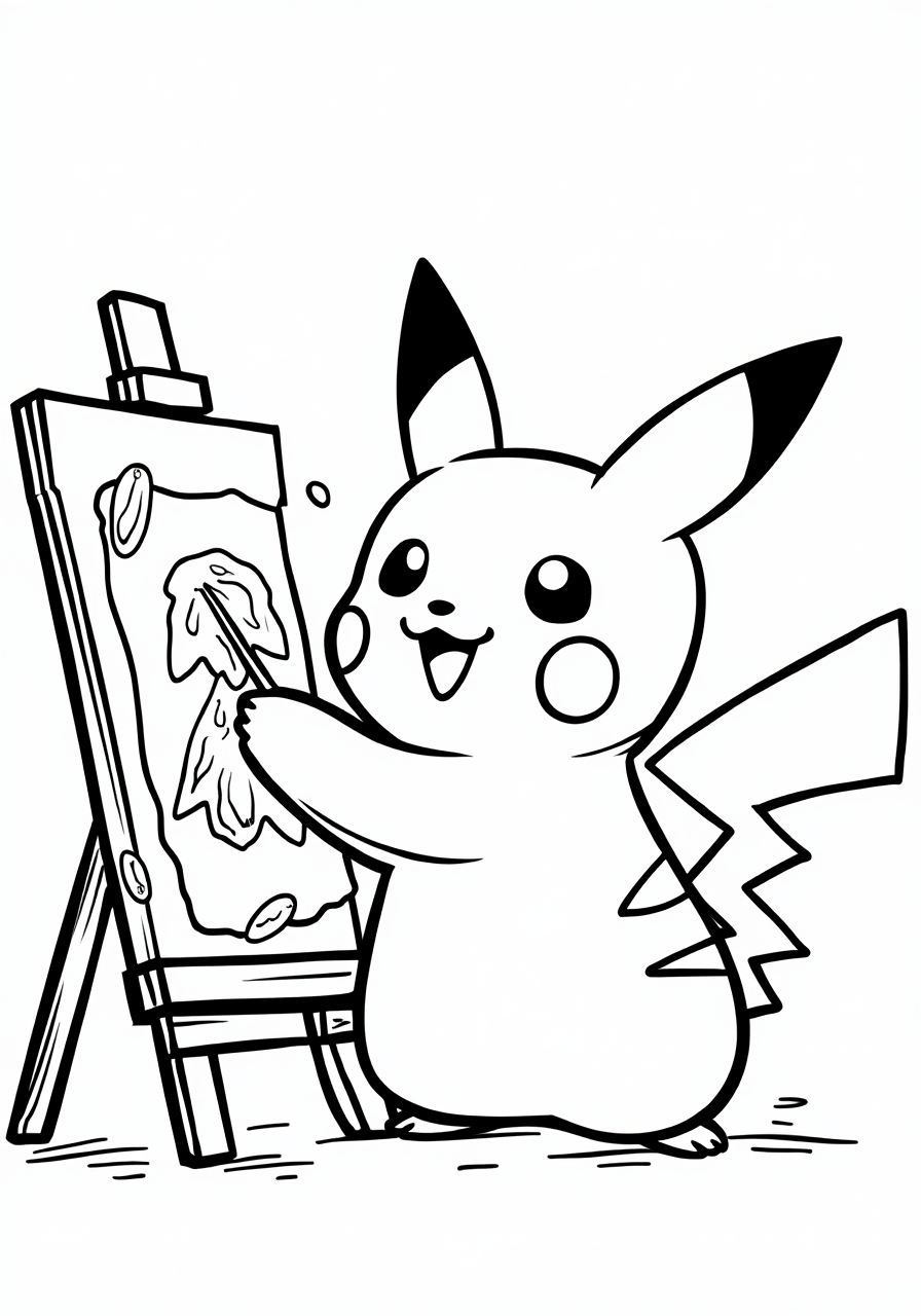 Pikachu Painting a Masterpiece - Free Pokémon Coloring Page
