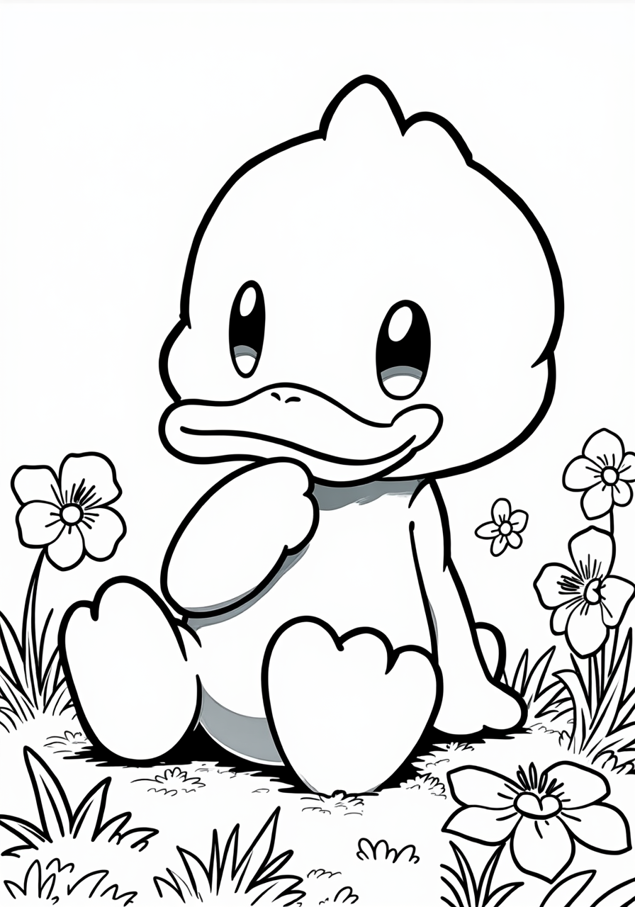 Psyduck Daydreaming In A Meadow - Free Pokemon Coloring Page